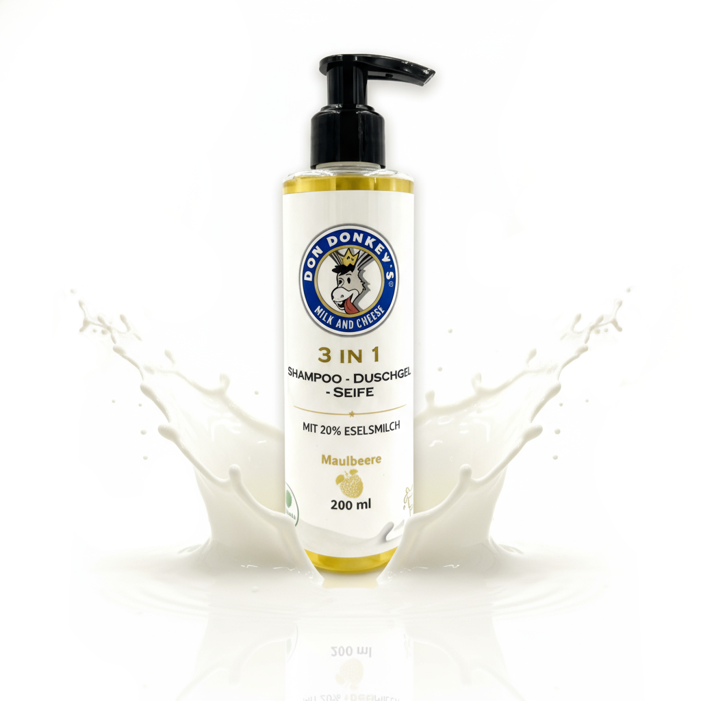 3-in-1 Shampoo-Spülung-Körper mit 20% Bio-Eselsmilch – DON DONKEY'S®